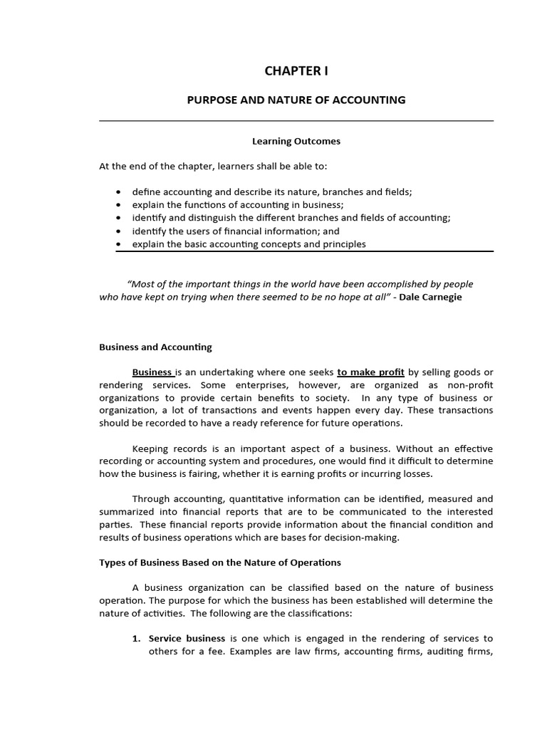 BSCM CHAPTER I Purpose and Nature of Accounting | Download Free PDF | Accounting | Bookkeeping