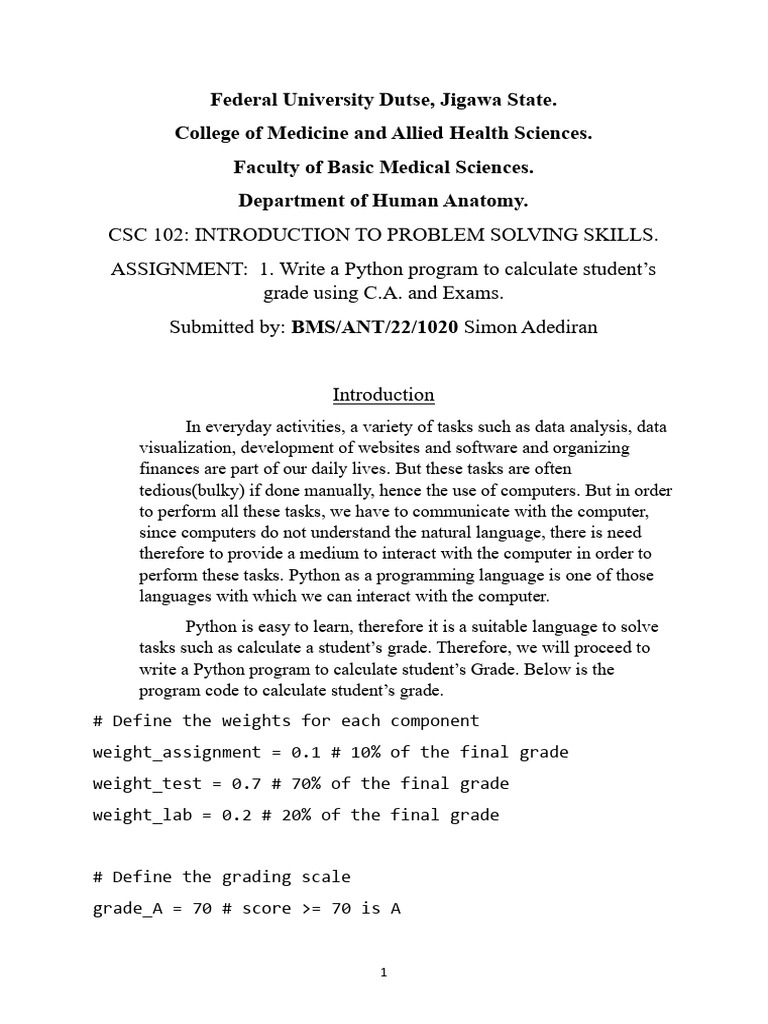 CSC 102 Assignment. | PDF | Function (Mathematics) | Parameter ... CSC 102 Assignment. | PDF | Function (Mathematics) | Parameter ...