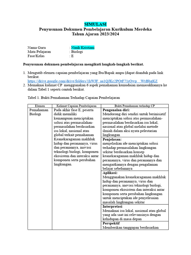Penyusunan Dokumen Pembelajaran Biologi | PDF