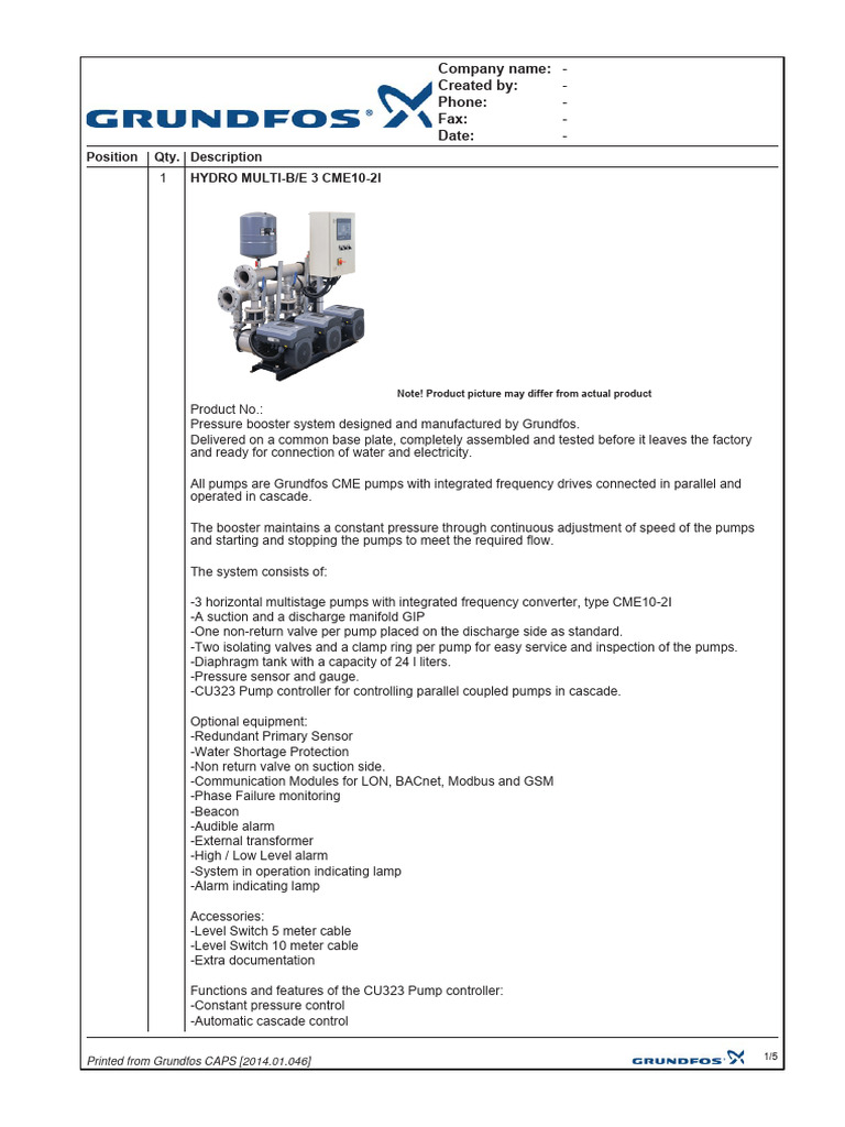 Hydro Booster Multi-BE 3CME10-2I (90 Room) | PDF | Pump | Liquids