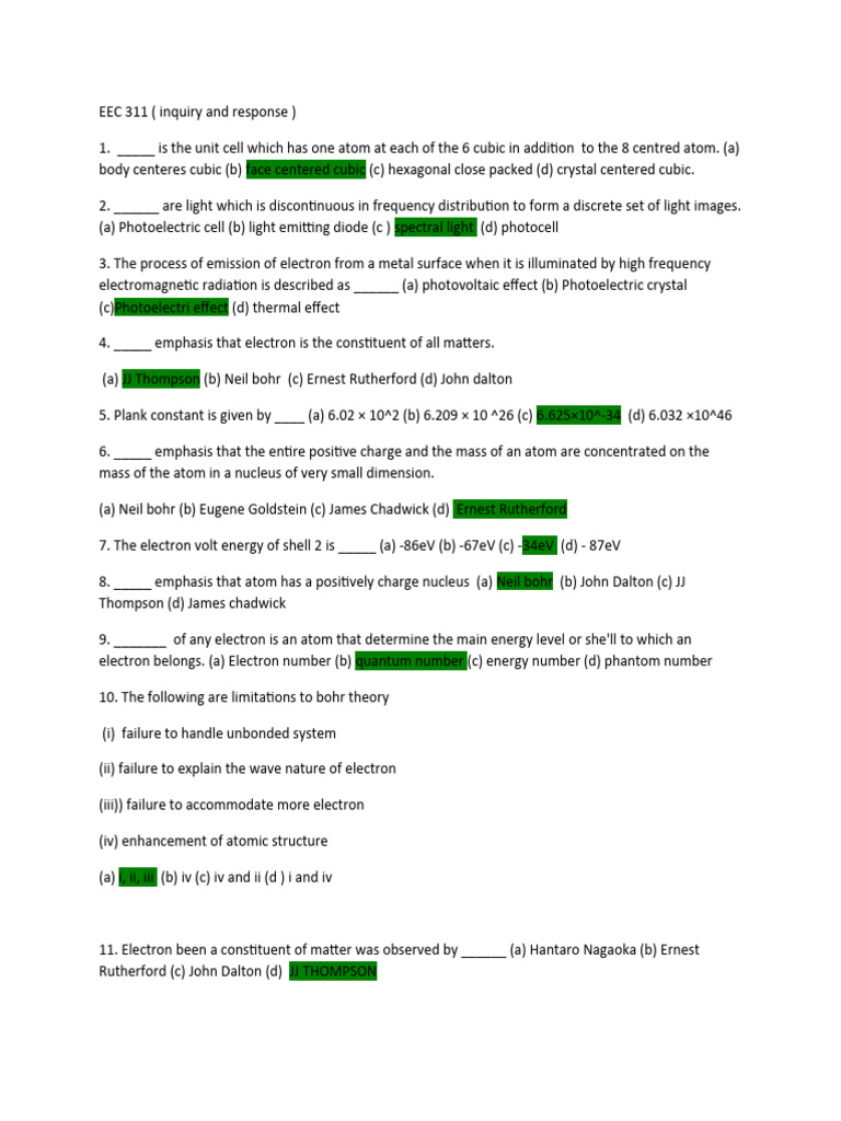 EEC 311 (Inqui-WPS Office | PDF | Electron | Atoms