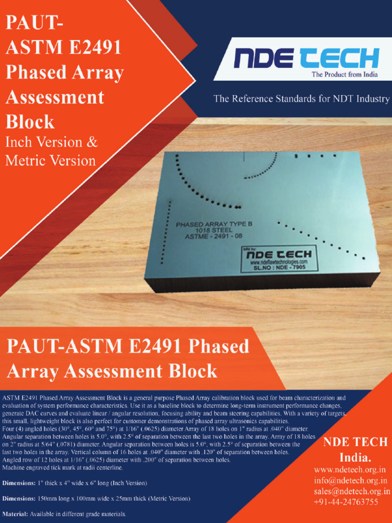 PAUT-ASTM E2491 Phased Array Assessment Block | PDF