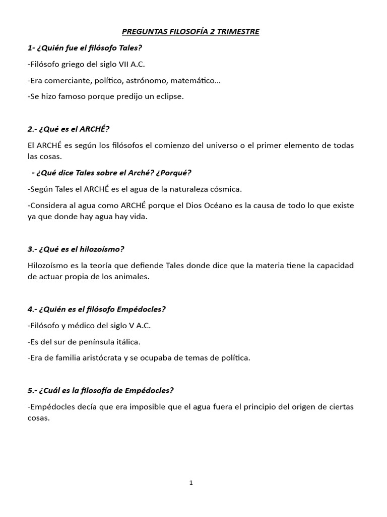 Preguntas Filosofía 2 Trimestre | PDF | Platón | Aristóteles