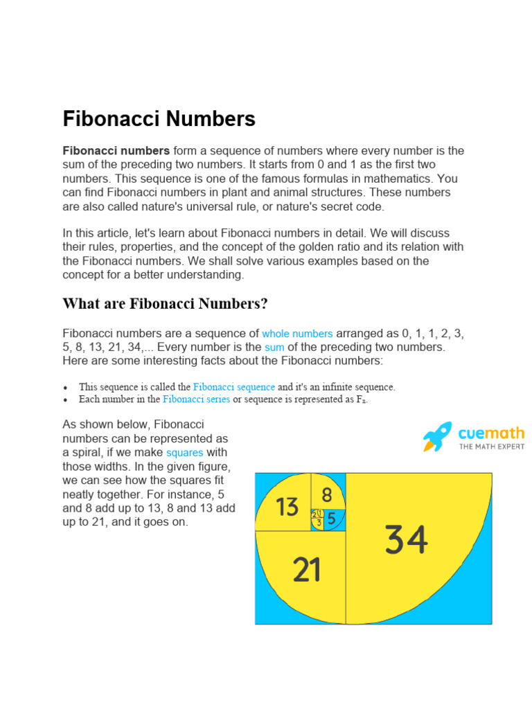Fibonacci Numbers 1 | PDF | Sequence | Numbers