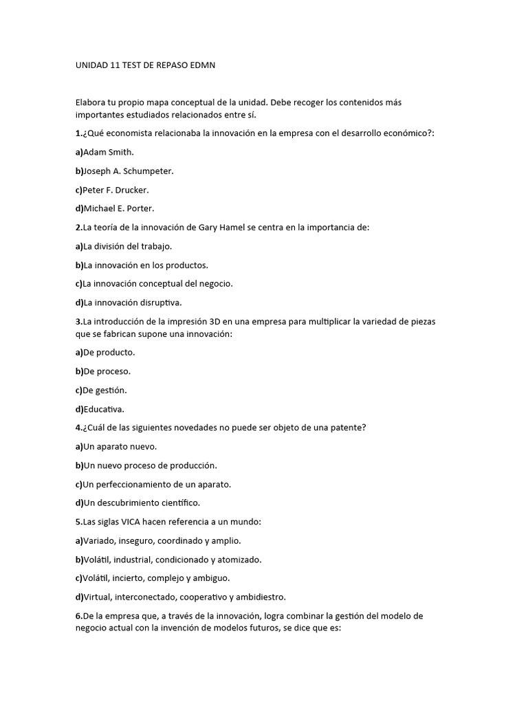 Unidad 11 Test de Repaso Edmn | PDF