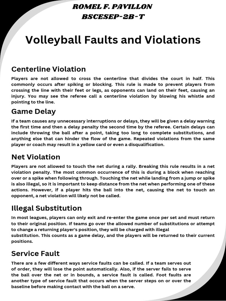 Volleyball Faults and Violations | PDF | Volleyball | Indoor Sports