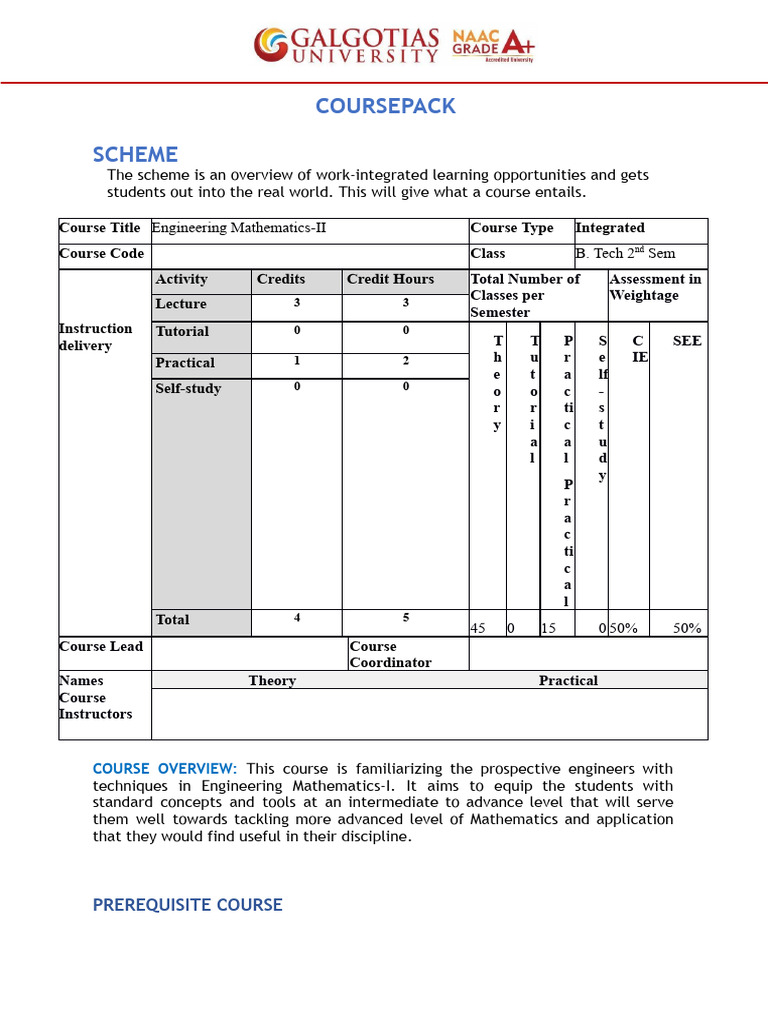 EM-2 Course Pack With Lession Plan and Q..Docx-2 | PDF | Linear Map | Vector Space