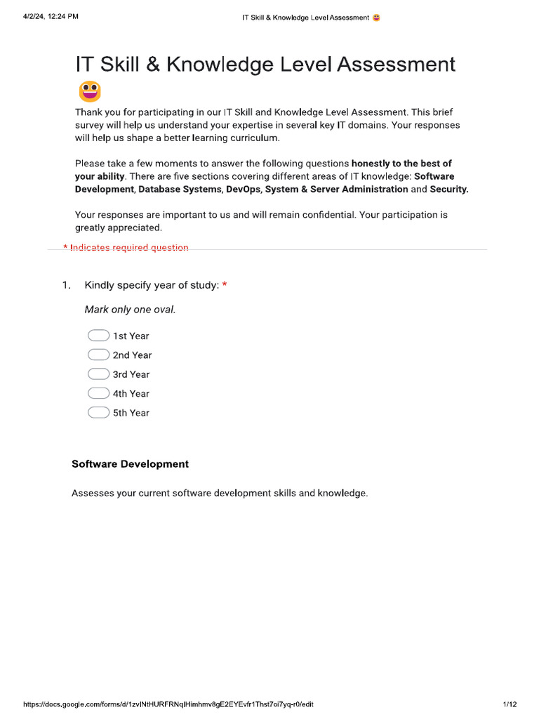 IT Skill and Knowledge Assessment | PDF