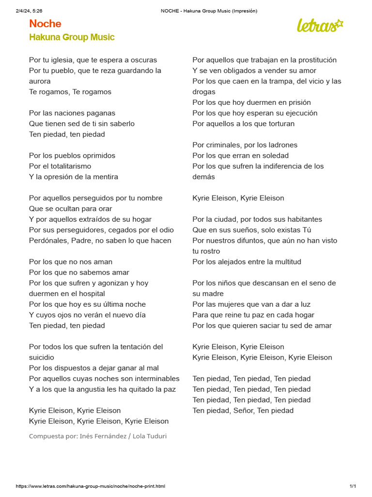 NOCHE - Hakuna Group Music (Impresión) | PDF