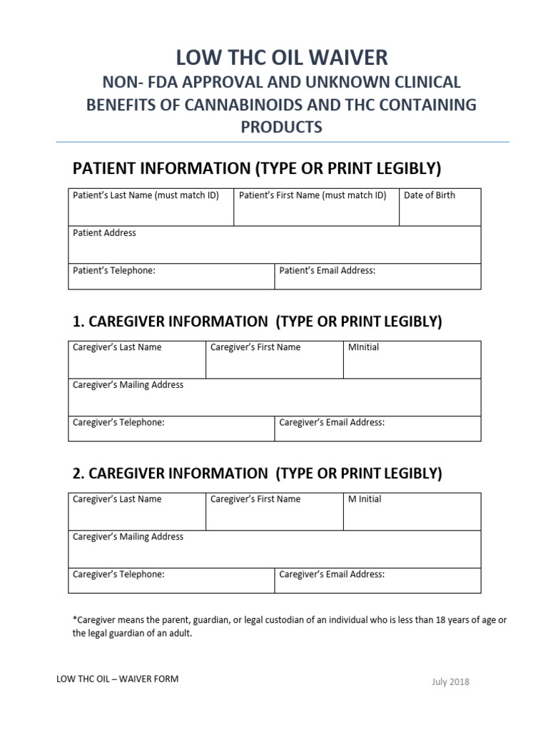Low THC Oil Waiver Form Guide | PDF | Caregiver | Epilepsy