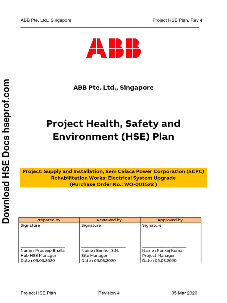 Project HSE Plan | PDF | Occupational Safety And Health | Regulatory ...