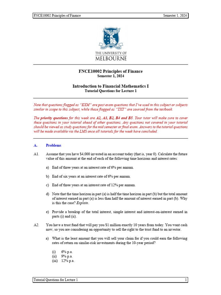 Tutorial 01 - Fin Math 1 | PDF | Interest | Net Present Value