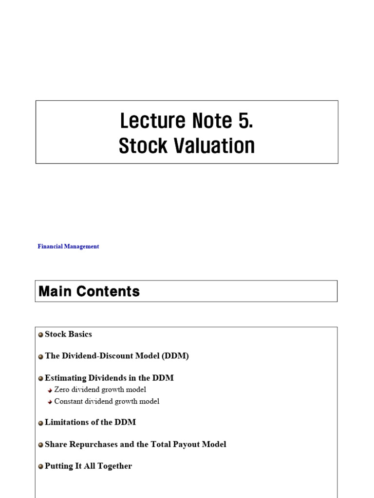FM23 - Lecture Note 5 - Stock Valuation | PDF | Stocks | Preferred Stock