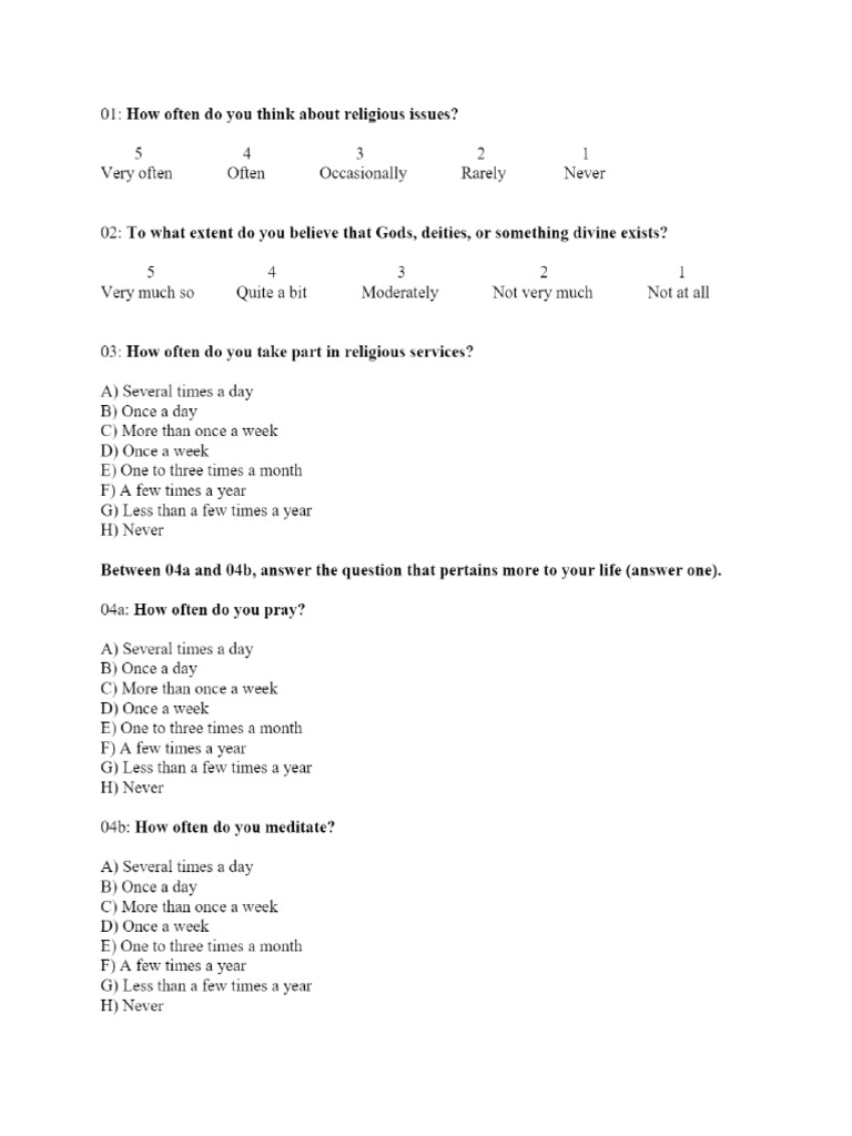 Centrality of Religiosity Scale - Questionnaire | PDF