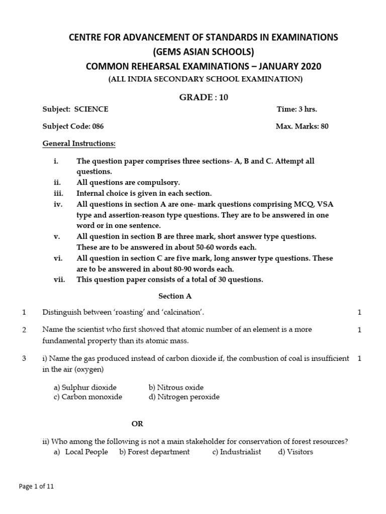 CASE 2020 - Science QP - Final | PDF | Solar Energy | Renewable Energy