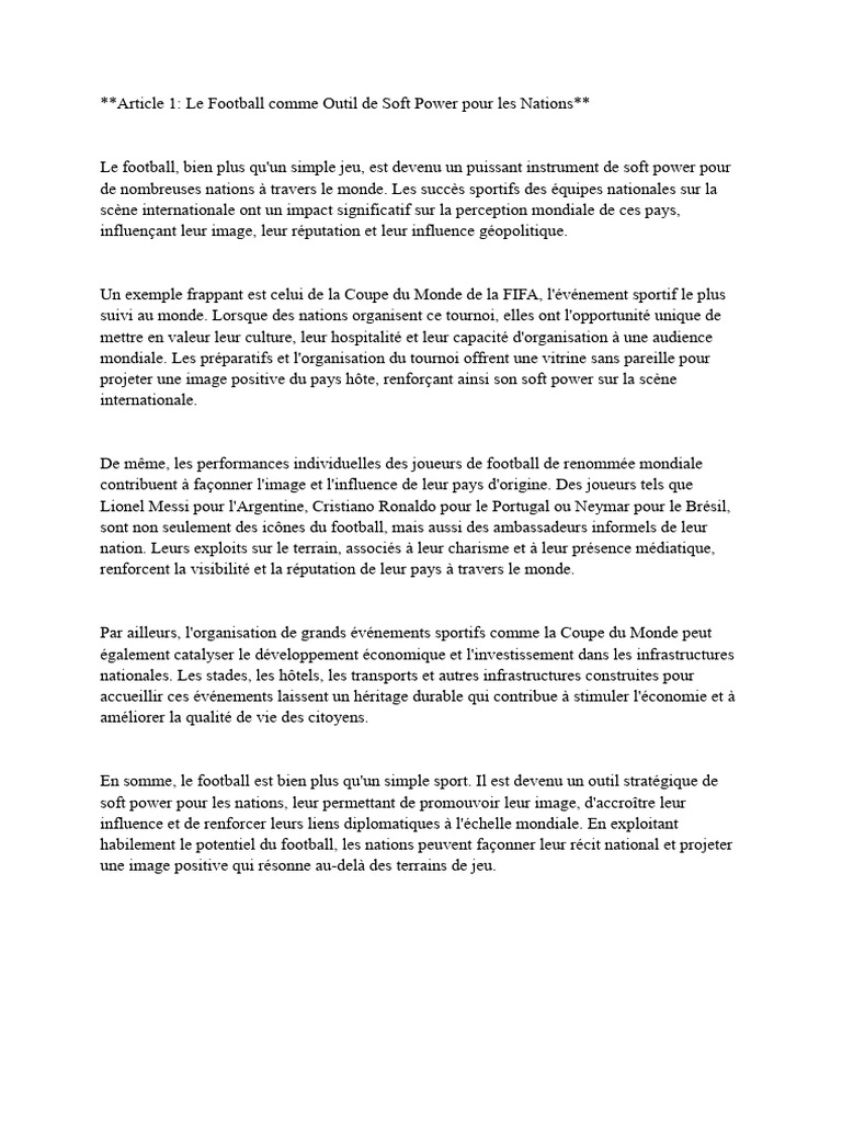 Football : Outil de Soft Power National | PDF