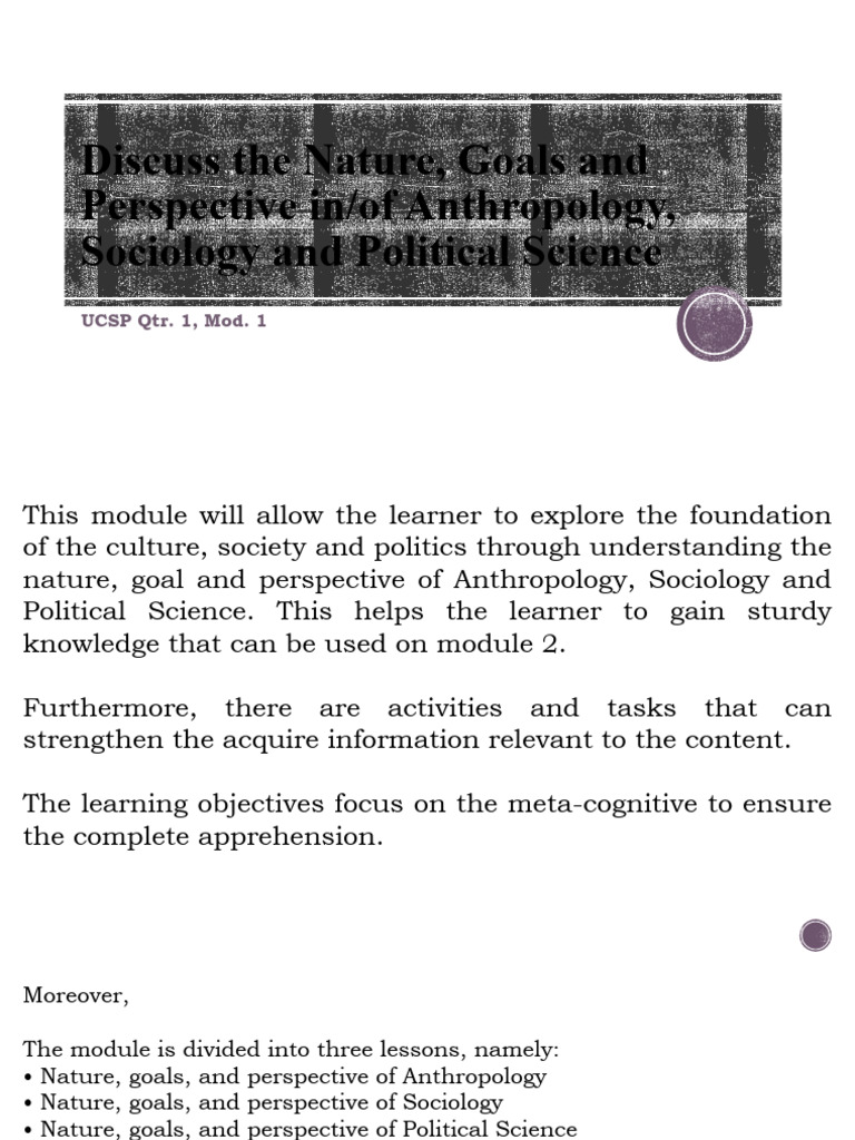 Understanding The Culture, Sociology and Political Science Module 1 ...