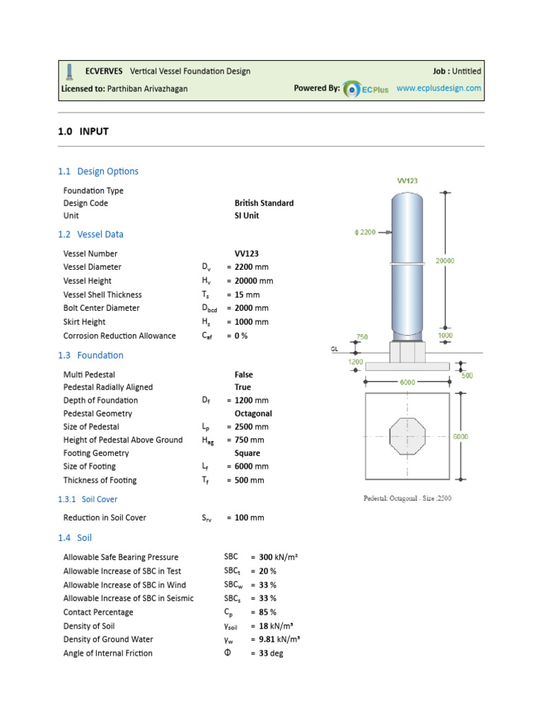 VERTICAL VESSEL FOUNDATION DESIGN (Sample) | PDF | Concrete | Mechanics