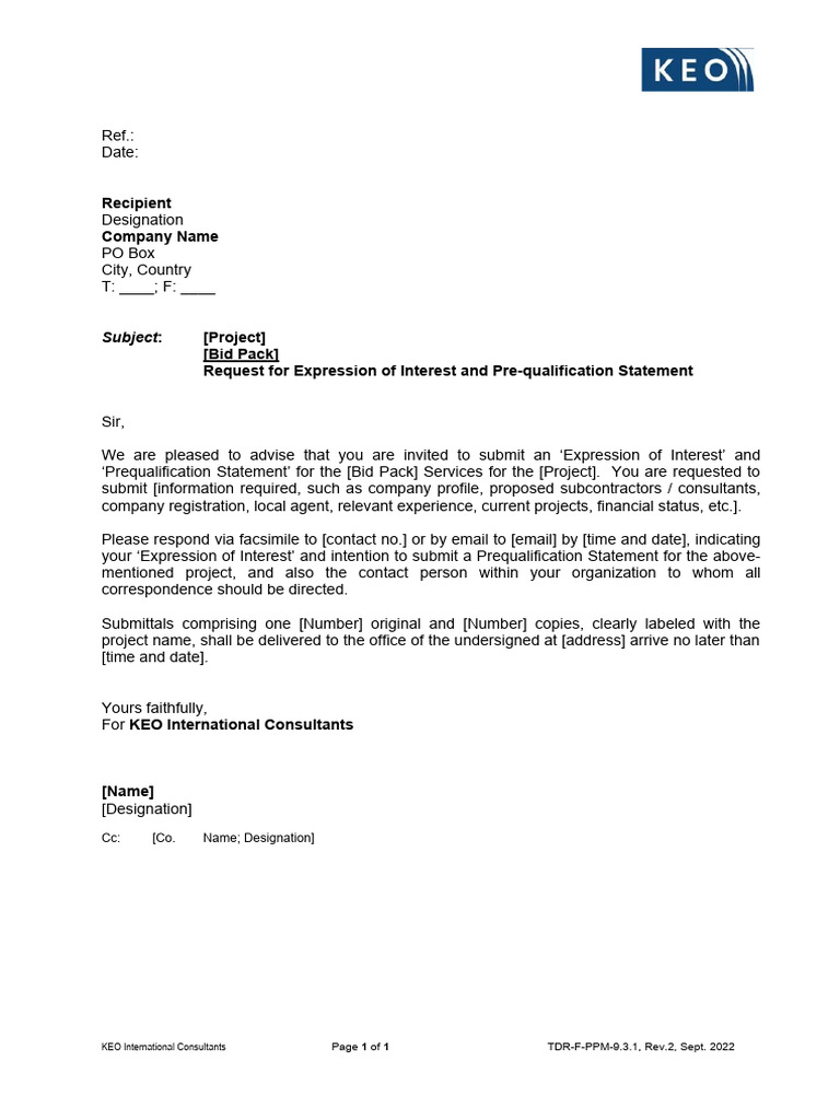 TDR F PPM 09.03.01 Letter Expression of Interest | PDF