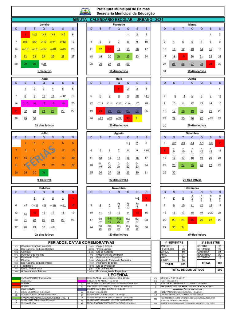 Calendario Escolar - 2024 - Urbano | PDF | Comemorações