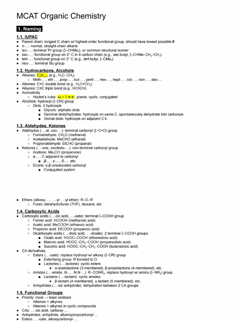 MCAT Organic Chem | PDF