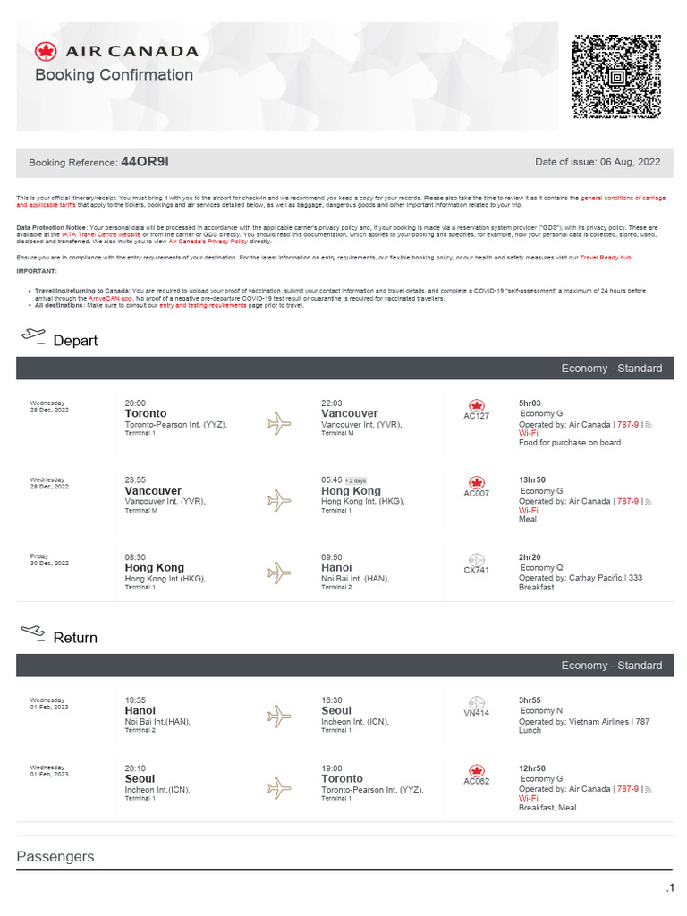 Air Canada Booking Confirmation 44OR9I | Download Free PDF | Airlines | Fee