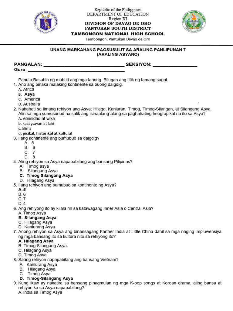 Q1 Aral - Pan TQ | PDF