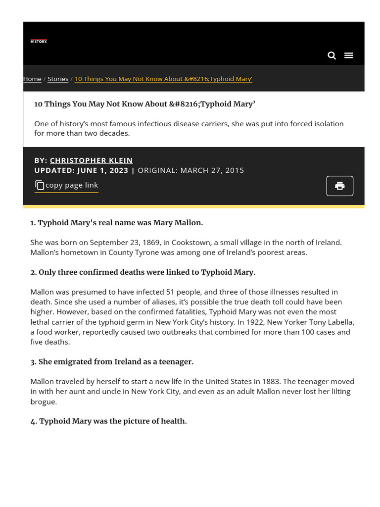 Typhoid Mary: 10 Surprising Facts | PDF | Clinical Medicine | Health ...