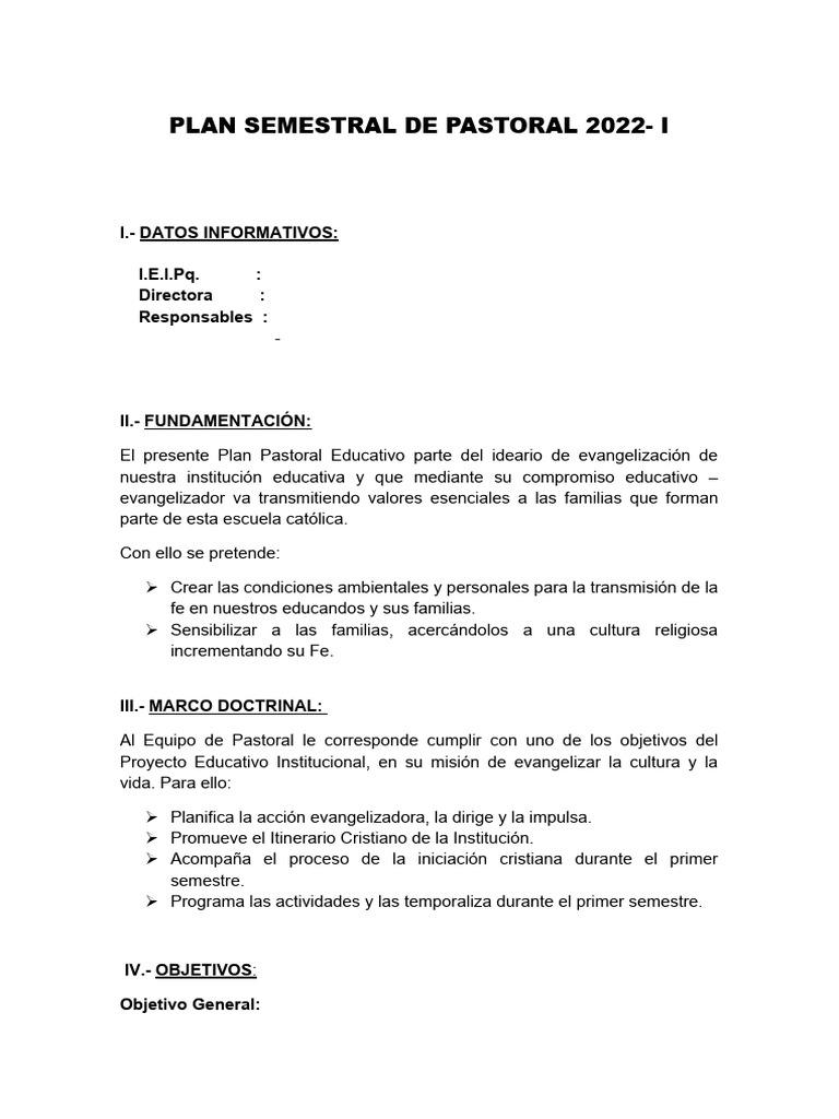 Plan de Pastoral 2022-I | PDF | Evangelización