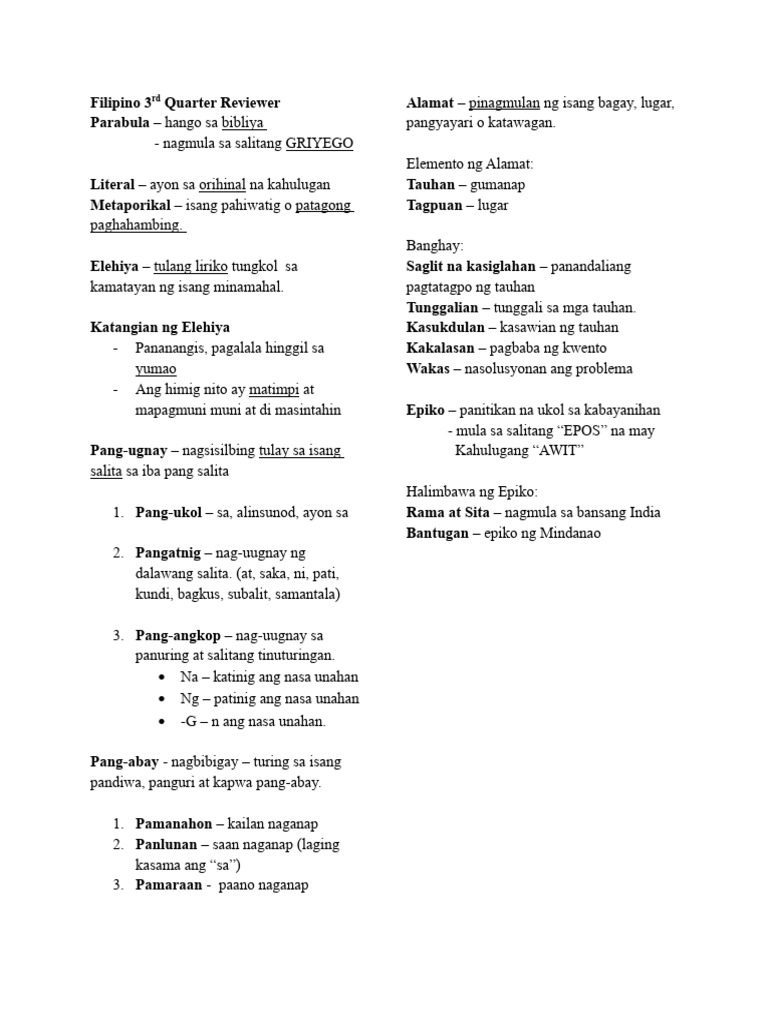 Filipino 9 3rd Quarter Reviewer | PDF