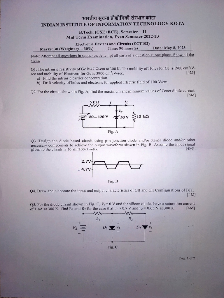mid-sem sem2 | PDF | Diode | Capacitance