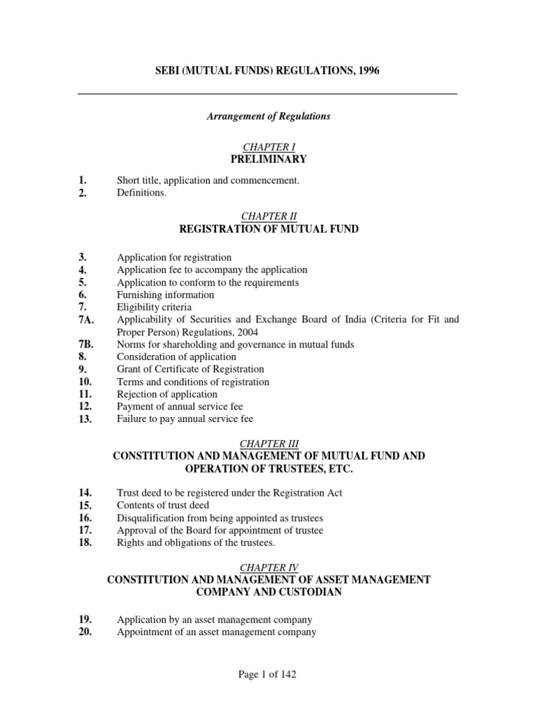 SEBI Mutual Funds Regulations 1996 | PDF | Investment Fund | Mutual Funds