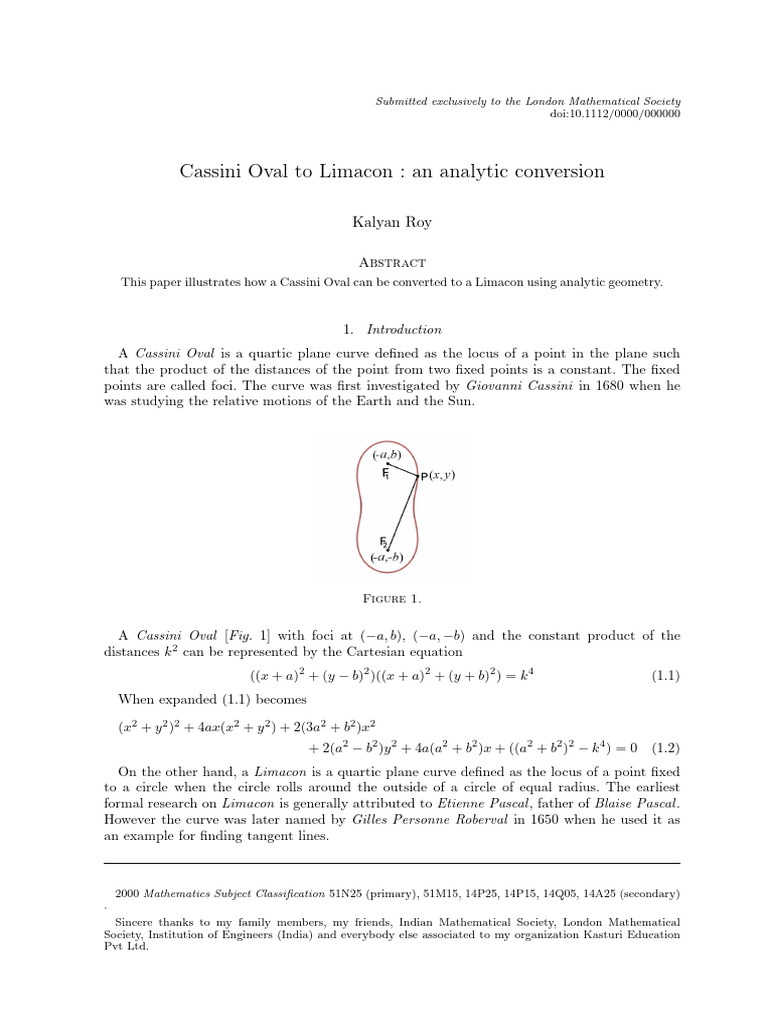 Convert Cassini Oval to Limacon Analytically | PDF | Circle | Function ...
