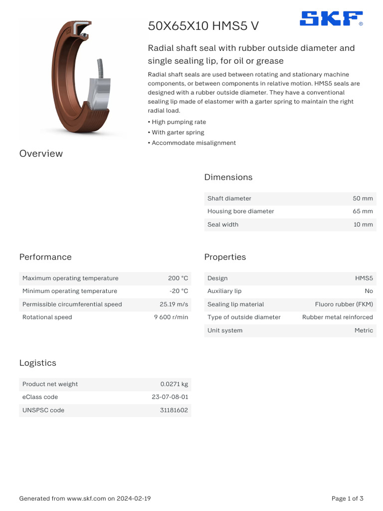 SKF 50X65X10 HMS5 V Specification | PDF | License | Application Software