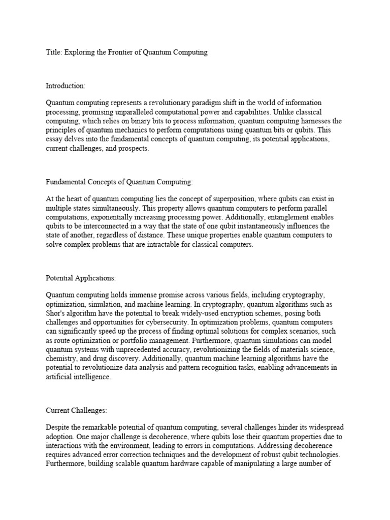 Title: Exploring The Frontier | PDF | Quantum Computing | Computing
