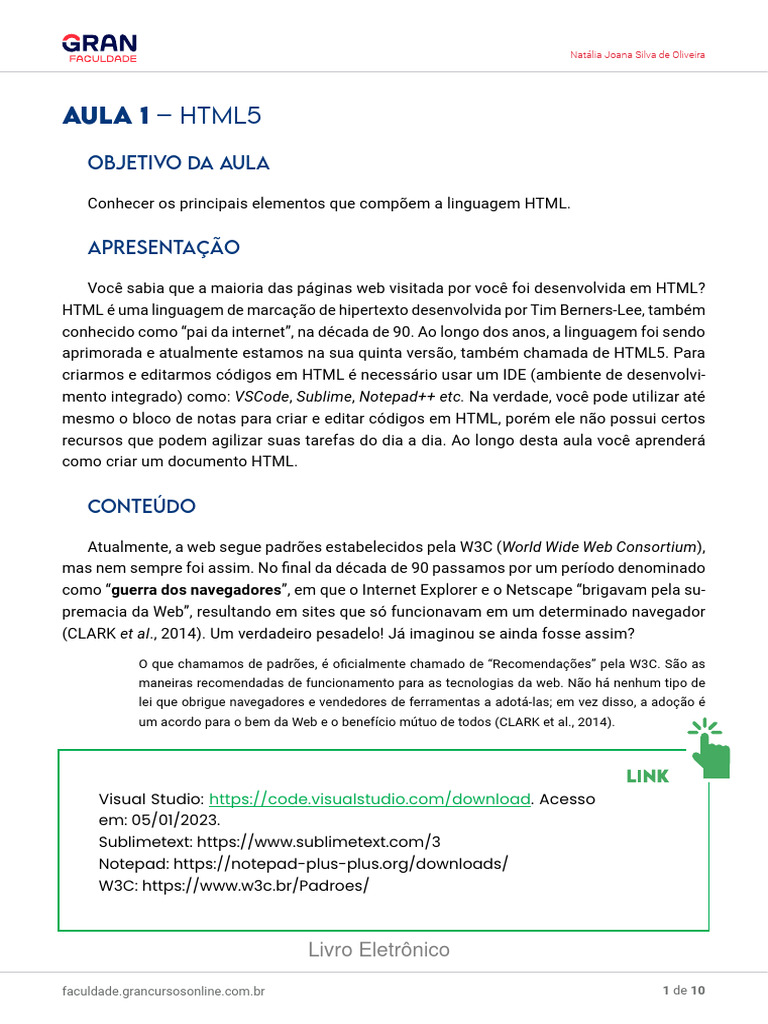 1 - Apostila - HTML5 | PDF | Html | Html5