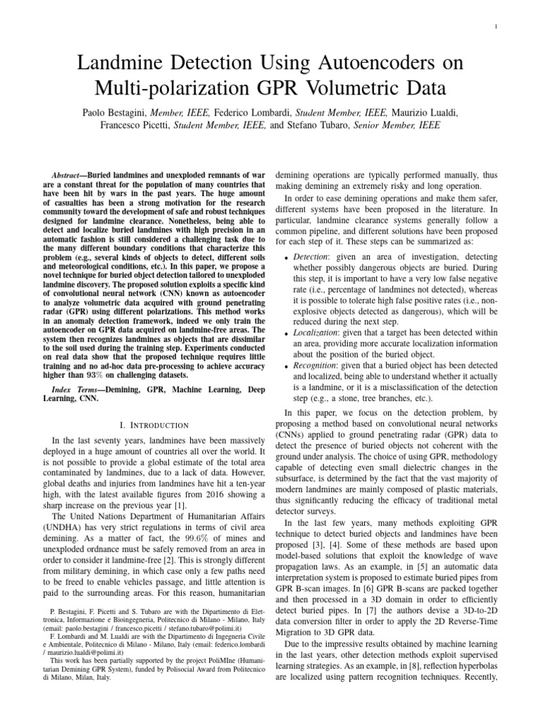 Landmine Detection Using Autoencoders On Multipolarization GPR | PDF ...