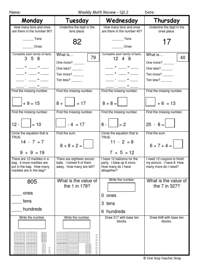 2 Math Review Q1 (Value of A 3 Digit Number) | PDF | Mathematics ...