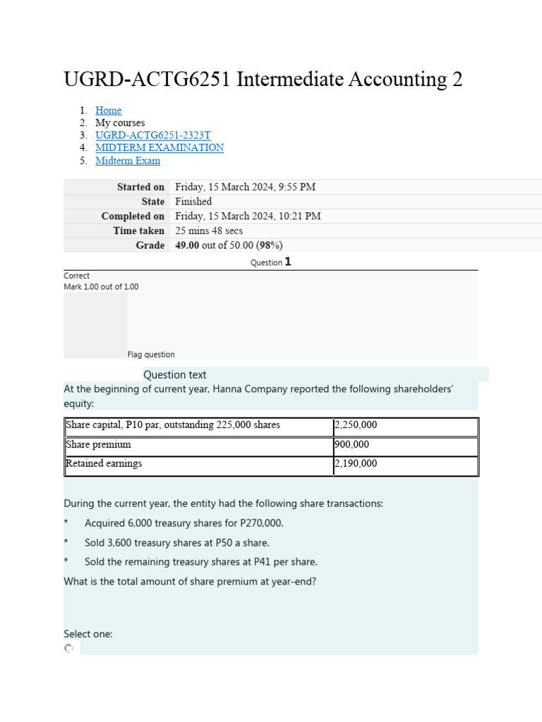 UGRD-ACTG6251-2323T Intermediate Accounting 2 | PDF | Dividend | Stocks