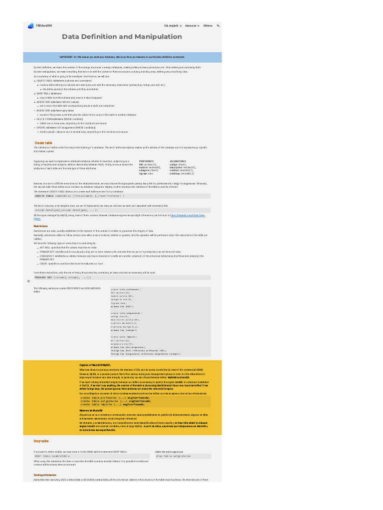 Data Definition and Manipulation | PDF | Relational Database | Table (Database)