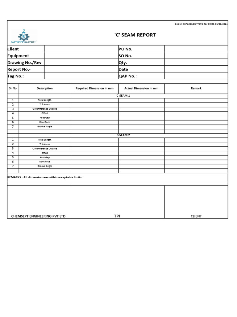 7c. Inprocess Inspection Report-c Seam Set Up | Pdf