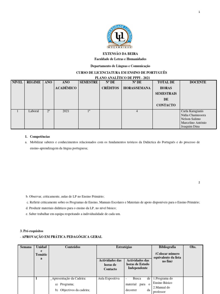 Plano Analítico de PPP1 2021 | PDF | Pedagogia | Escolas