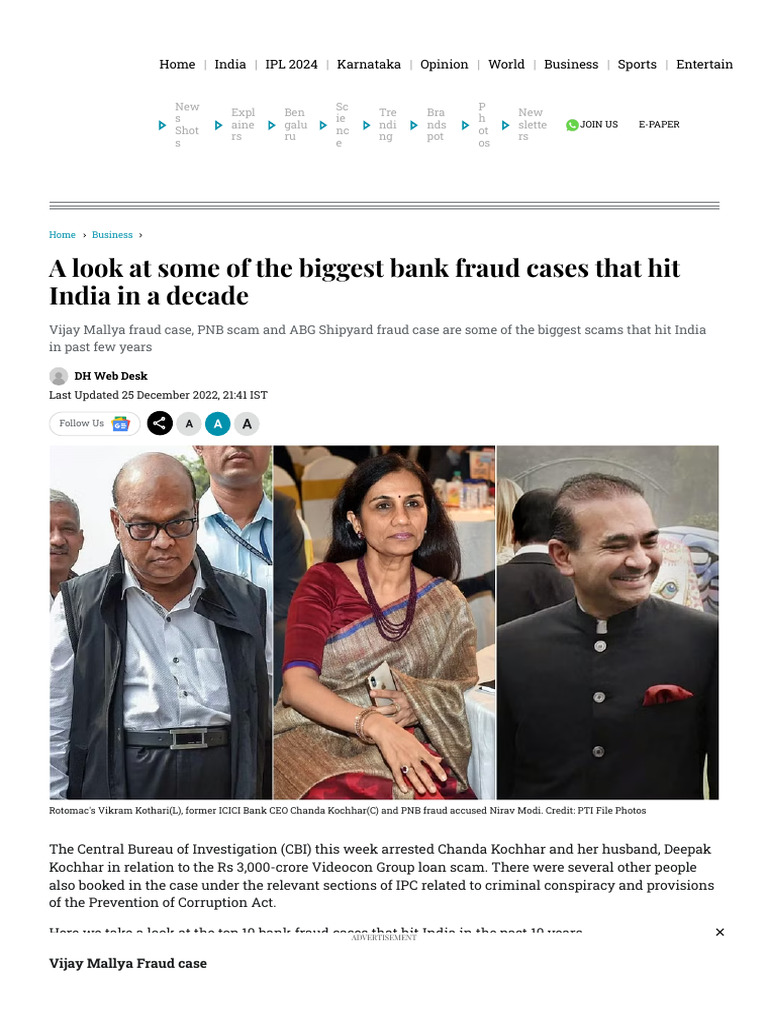 DC A Look at Some of The Biggest Bank Fraud Cases That Hit India in A ...