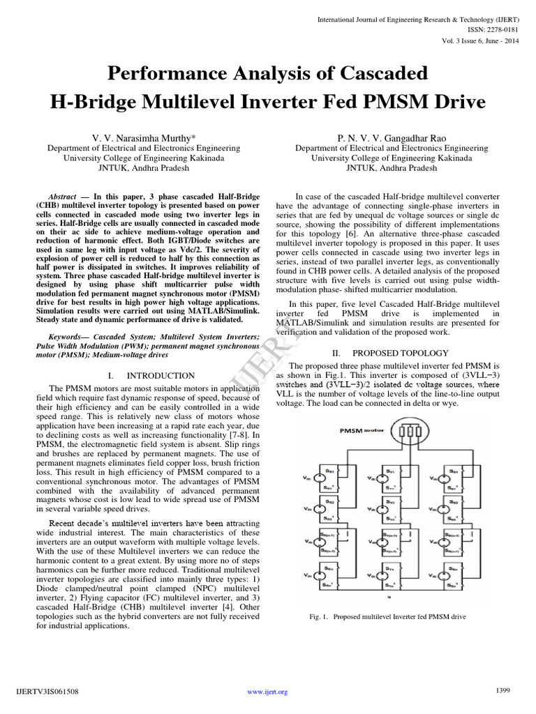 Performance Analysis Of Cascaded H Bridge Multilevel Inverter Fed Pmsm Drive Ijertv3is061508