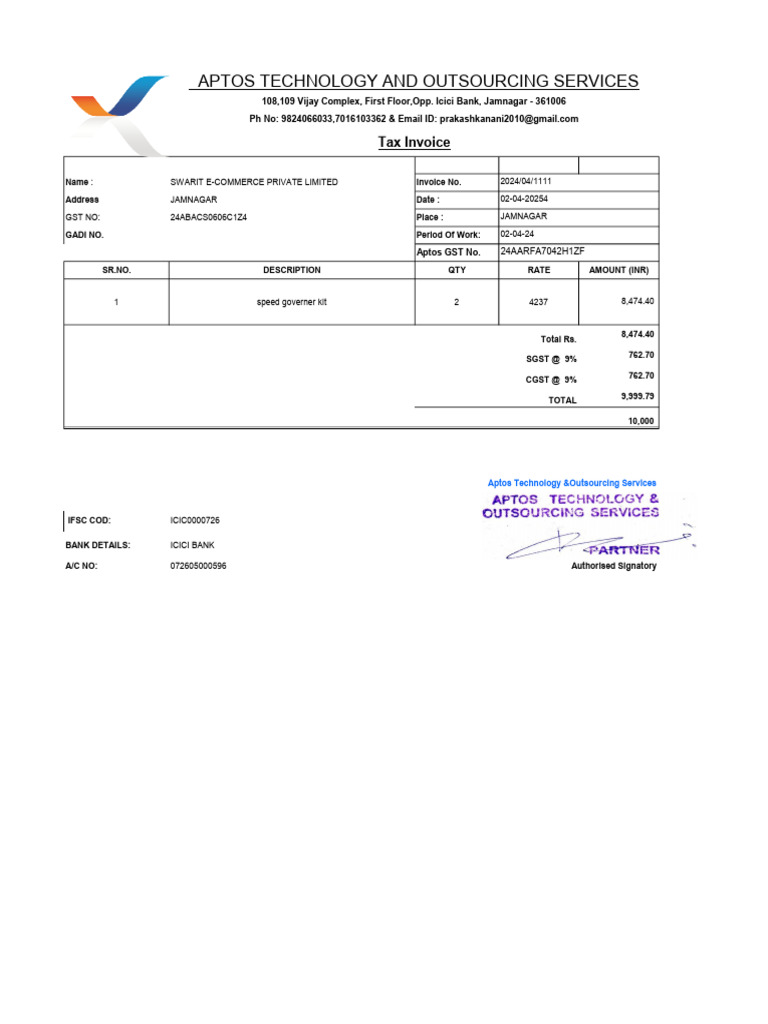 Aptos Technology Invoice Summary | PDF