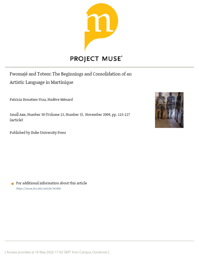 Fwomajé and Totem The Beginnings and Consolidation of An Artistic ...