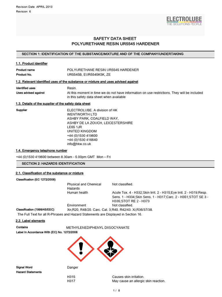 Polyurethane Resin Hardner Tds | PDF | Dangerous Goods | Personal ...