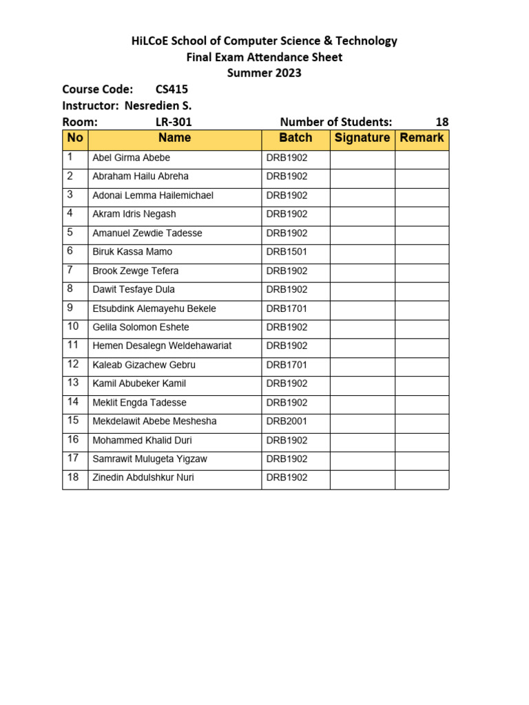 CS415 - Final Exam Seat Arrangement | PDF