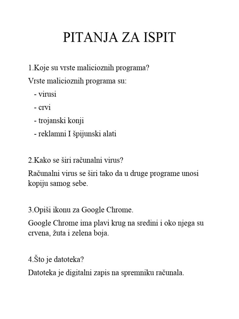Pitanja Za Ispit | PDF