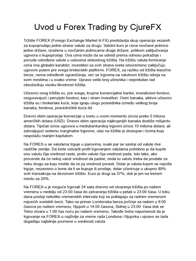 Uvod U Forex Trgovanje by CjureFX | PDF